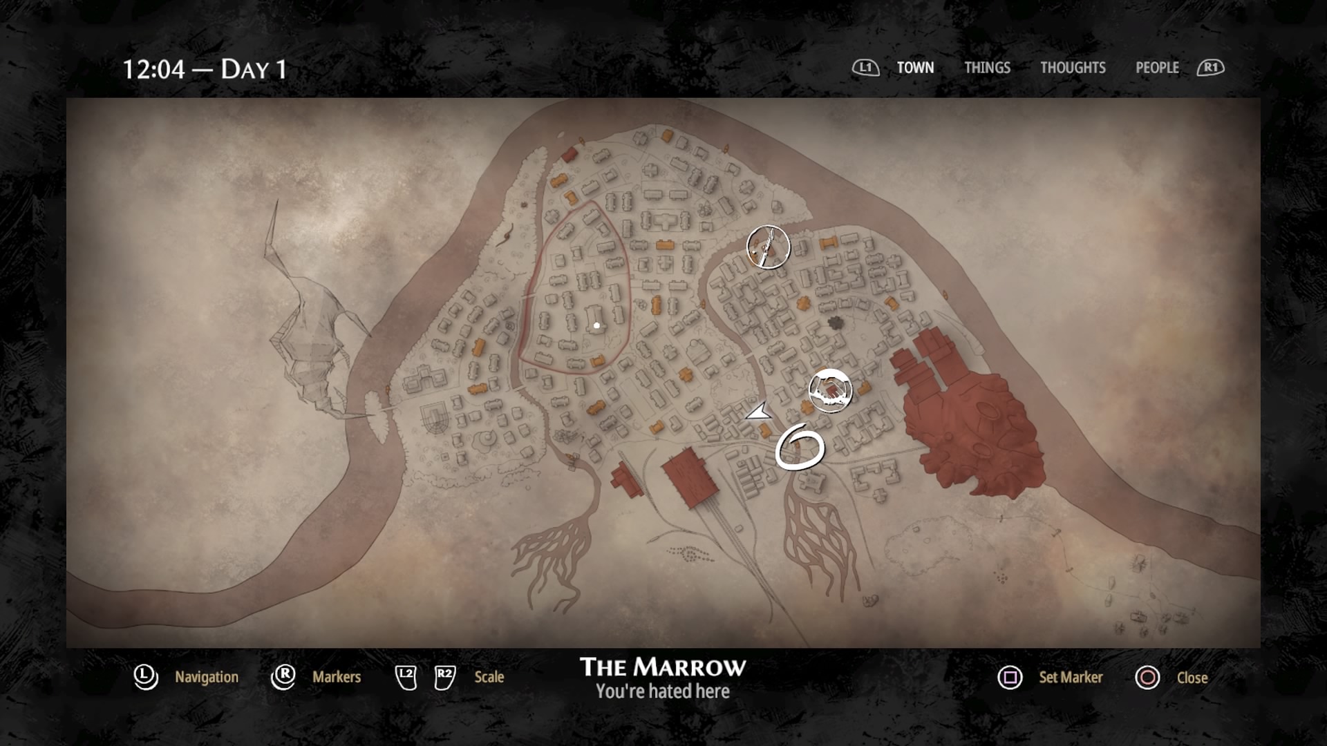 O mapa de Pathologic 2 no primeiro dia.